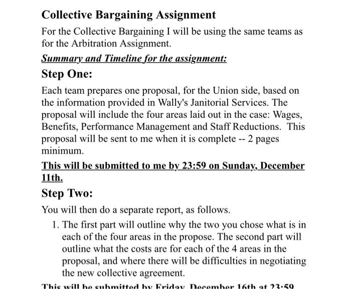 Solved Collective Bargaining Assignment For the Collective | Chegg.com