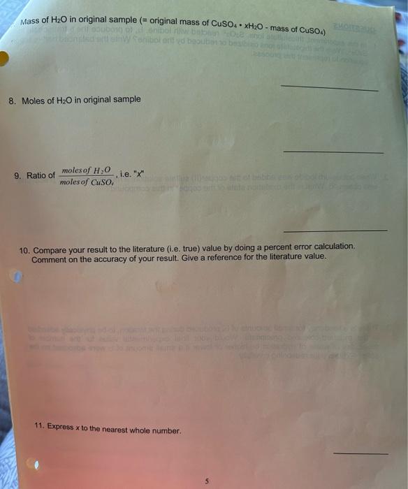 Solved DATA Mass of CuSO4⋅xH2O crystals (g)=6.01139 Molarity | Chegg.com