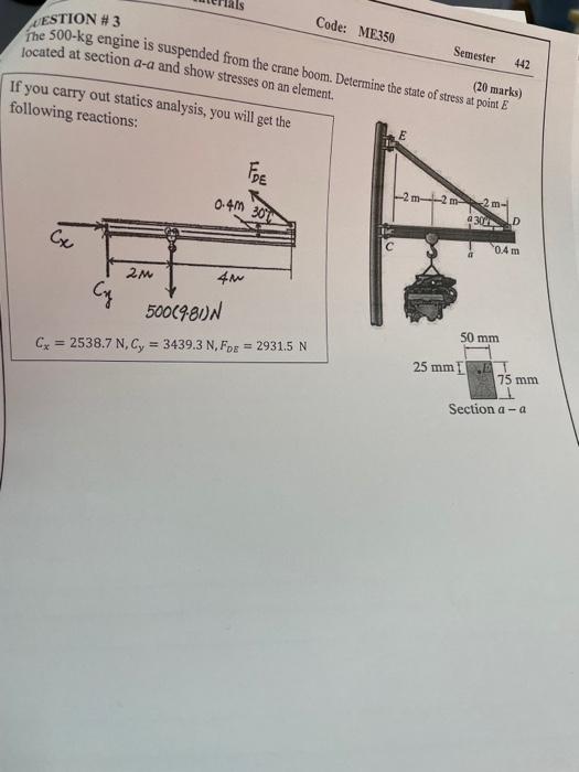 Solved UESTION \# 3 The 500-kg engine is suspended from the | Chegg.com