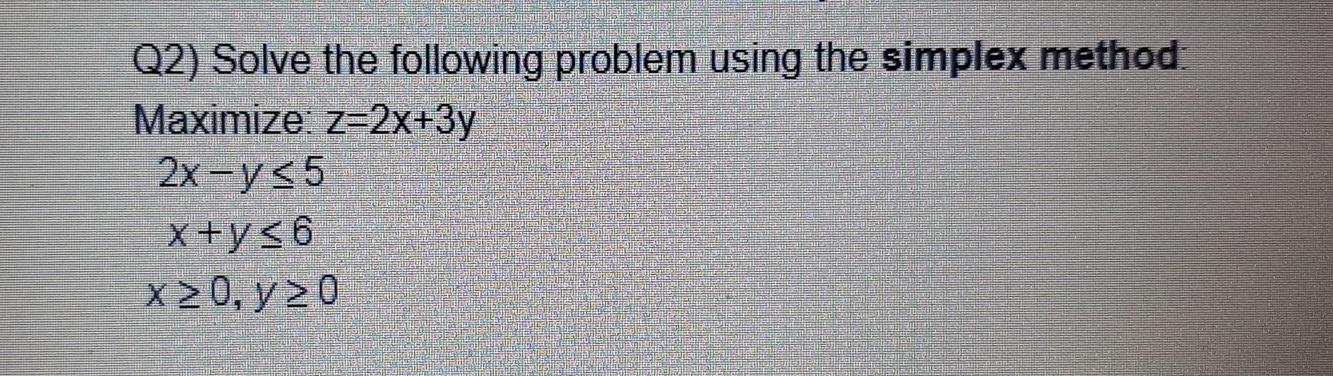 Solved Q2) Solve the following problem using the simplex | Chegg.com