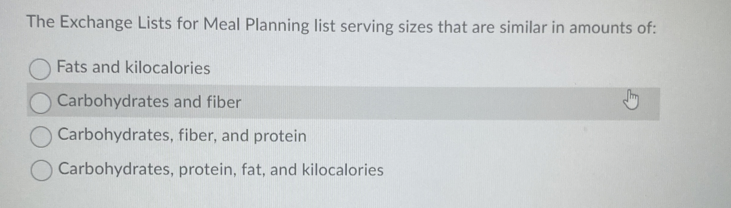 Solved The Exchange Lists for Meal Planning list serving | Chegg.com