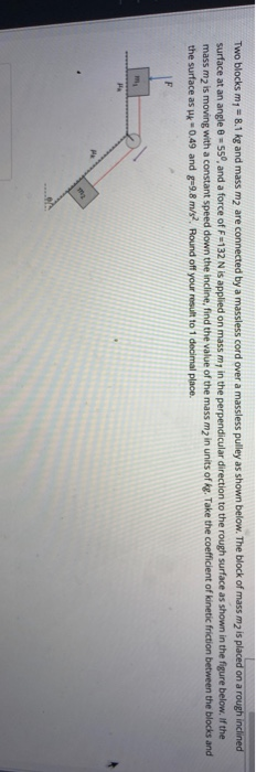 Solved Two blocks m1=8.1 kg and mass m2 are connected by a | Chegg.com