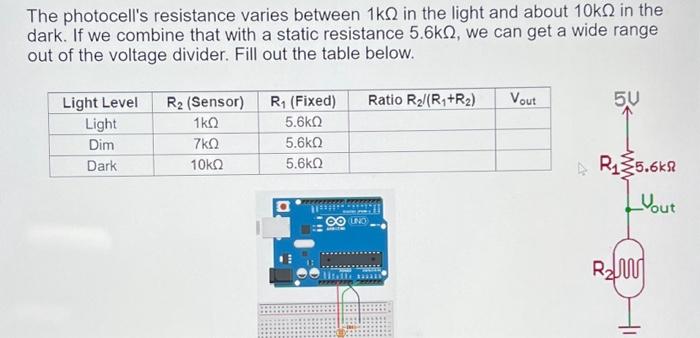 Solved The photocell's resistance varies between 1kΩ in the | Chegg.com