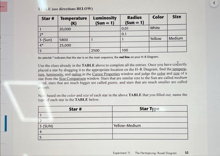 Solved 1 TABLE (see directions BELOW) Star # Temperature (K) | Chegg.com