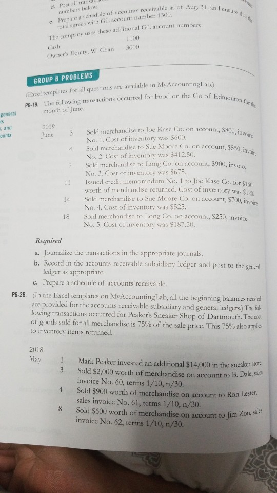 d. Post all tra numbers below total agrees with GL | Chegg.com