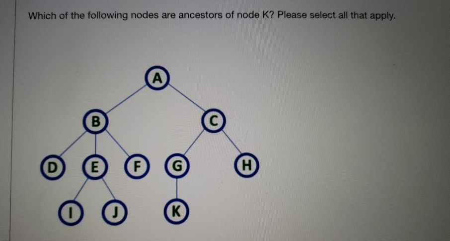 Solved Which of the following nodes are ancestors of node K? | Chegg.com