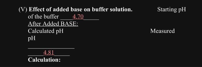 Solved (IV) Effect of added acid on buffer solution. | Chegg.com