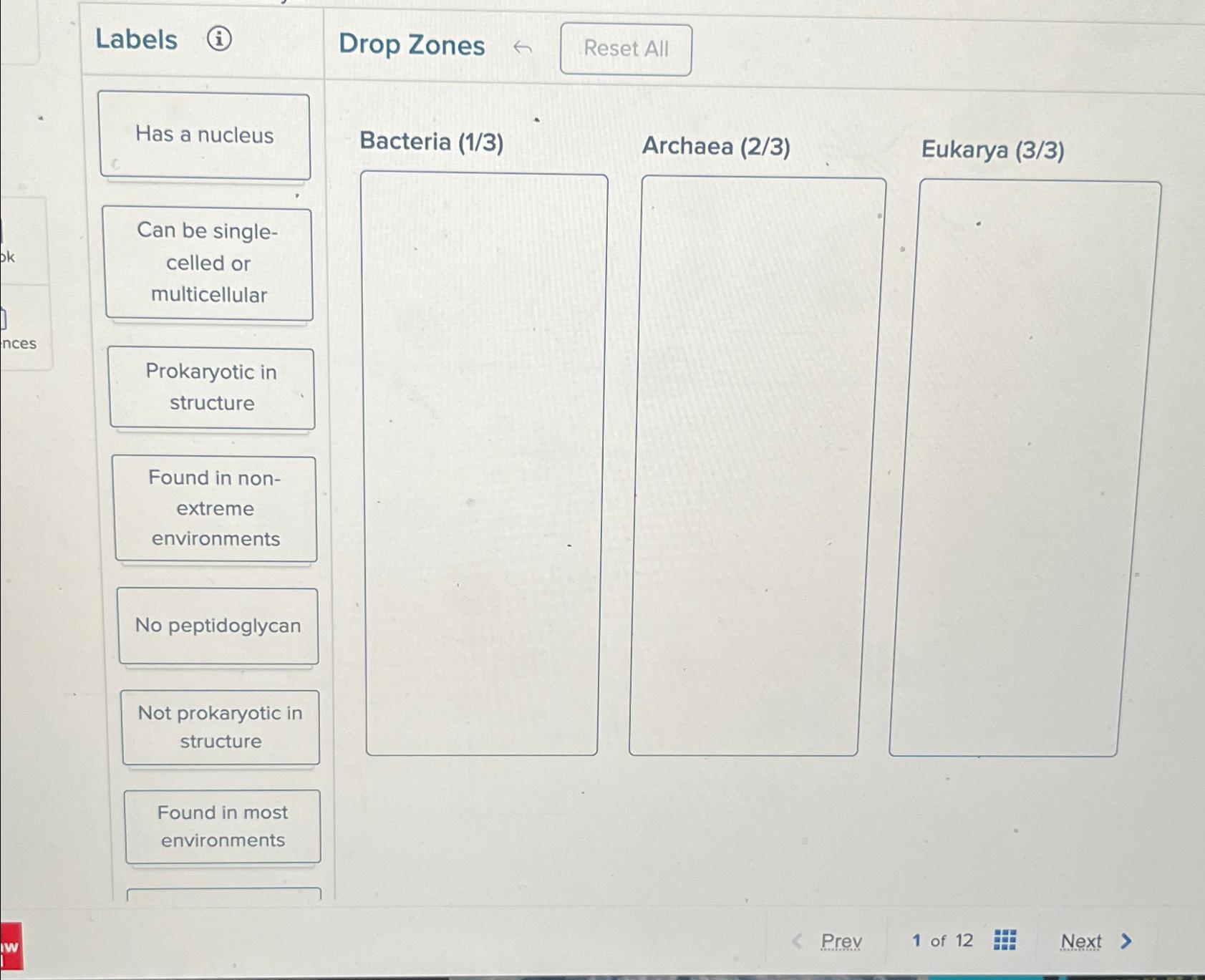 Solved Labels(i)Drop ZonesBacteria (1/3)Archaea (2/3)Eukarya | Chegg.com