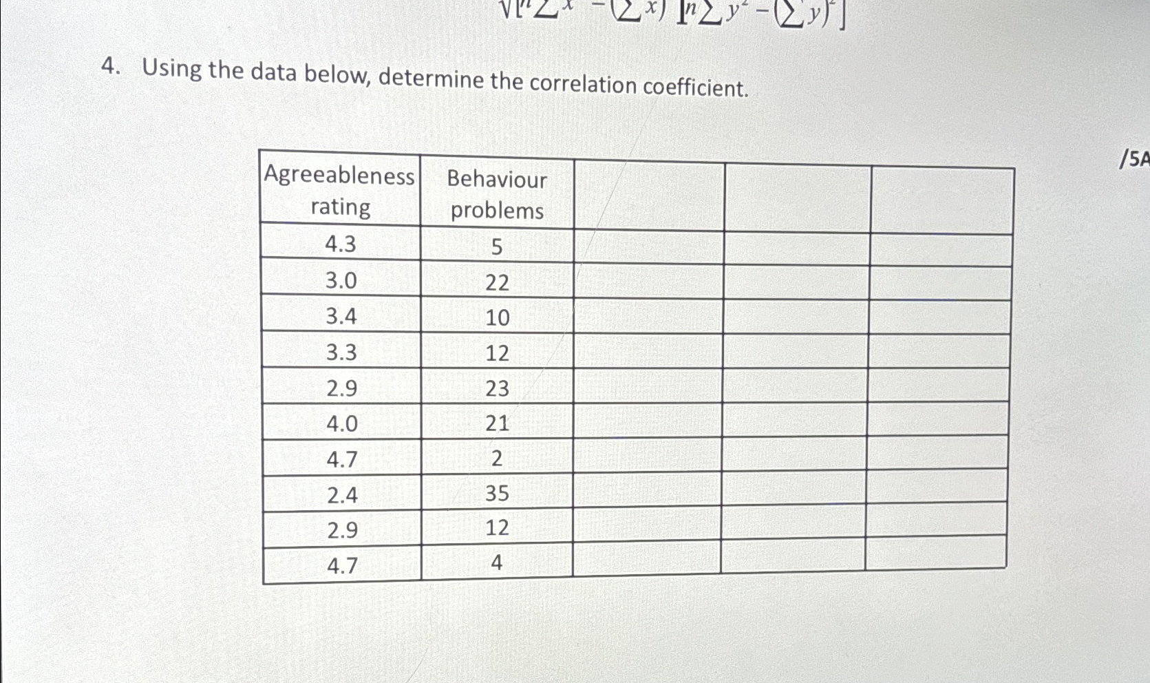 Solved Using the data below, determine the correlation | Chegg.com