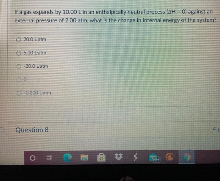 Solved If a gas expands by 10.00 L in an enthalpically | Chegg.com