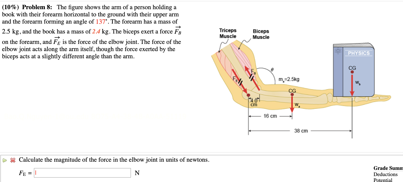 Solved (10%) ﻿Problem 8: The figure shows the arm of a | Chegg.com