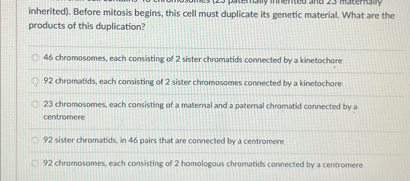 Solved inherited). ﻿Before mitosis begins, this cell must | Chegg.com