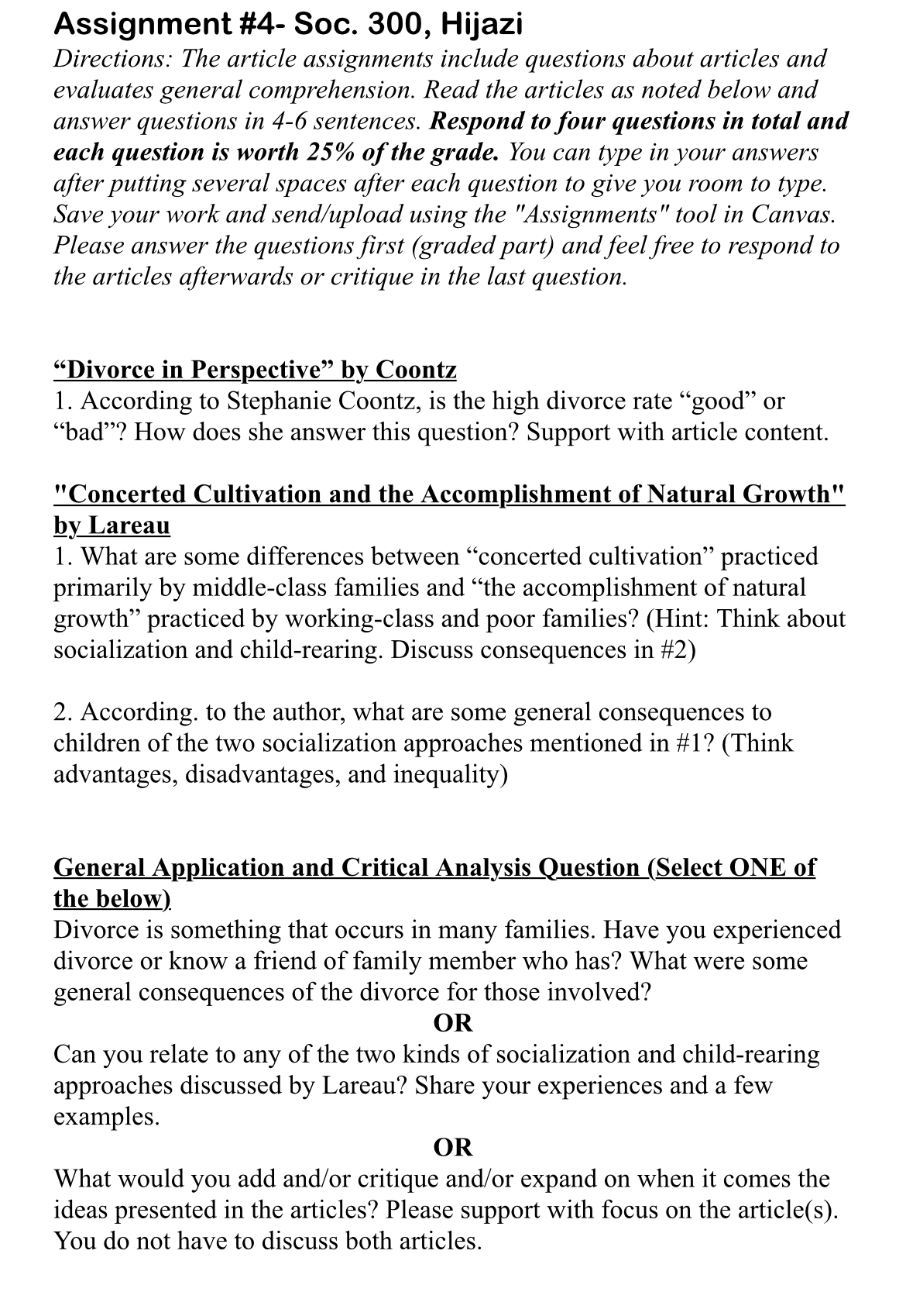 Solved Directions: The article assignments include questions | Chegg.com