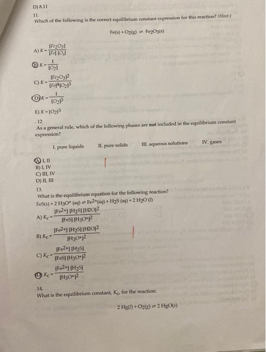 Solved D) 8.11 11. Which of the following is the correct | Chegg.com