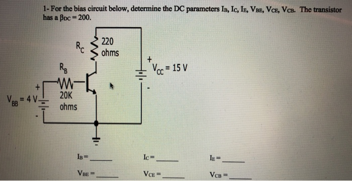 Solved For the bias circuit below determine the DC | Chegg.com