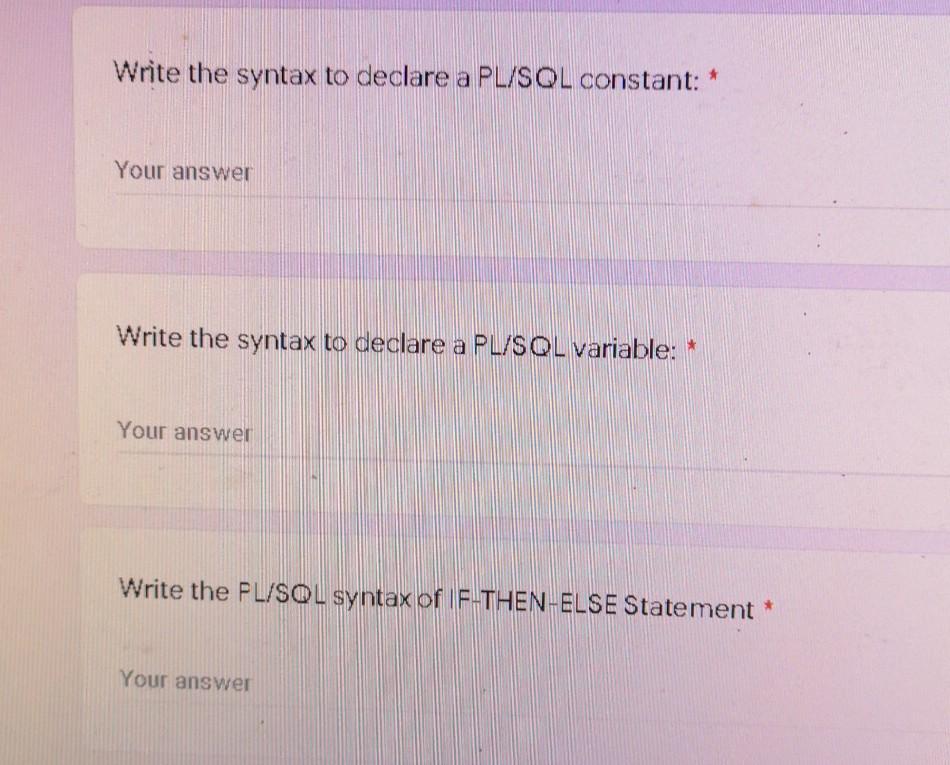 Solved Write the syntax to declare a PL/SQL constant: * Your | Chegg.com