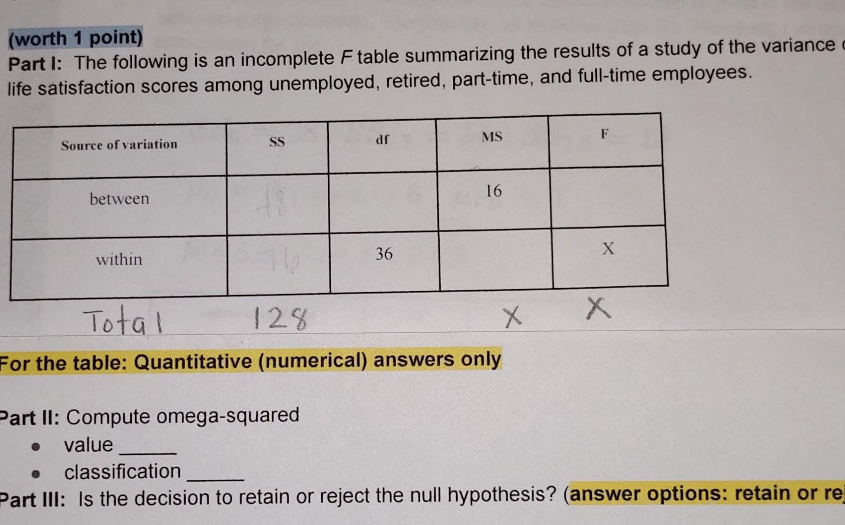 Solved (worth 1 point) Part I: The following is an | Chegg.com
