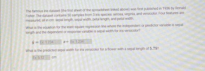 The famous iris dataset (the first sheet of the | Chegg.com