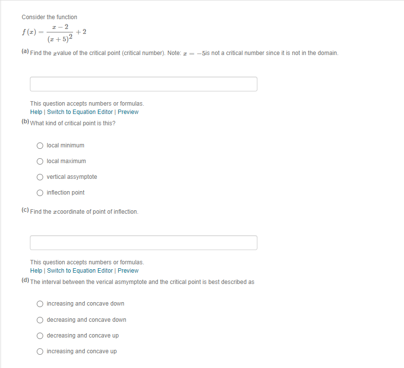 Consider the functionf(x)=x-2(x+5)2+2(a) ﻿Find the x | Chegg.com