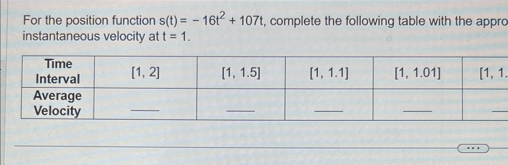 Solved For the position function s(t)=-16t2+107t, ﻿complete | Chegg.com