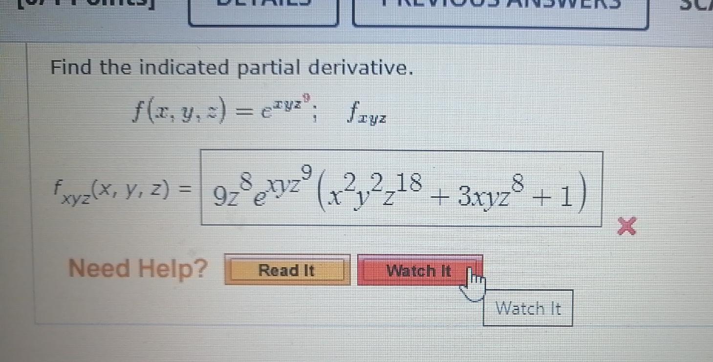 Solved Find the indicated partial derivative. f(x, y, :) = | Chegg.com