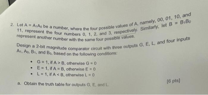 Solved 2. Let A=A1A0 be a number, where the four possible | Chegg.com
