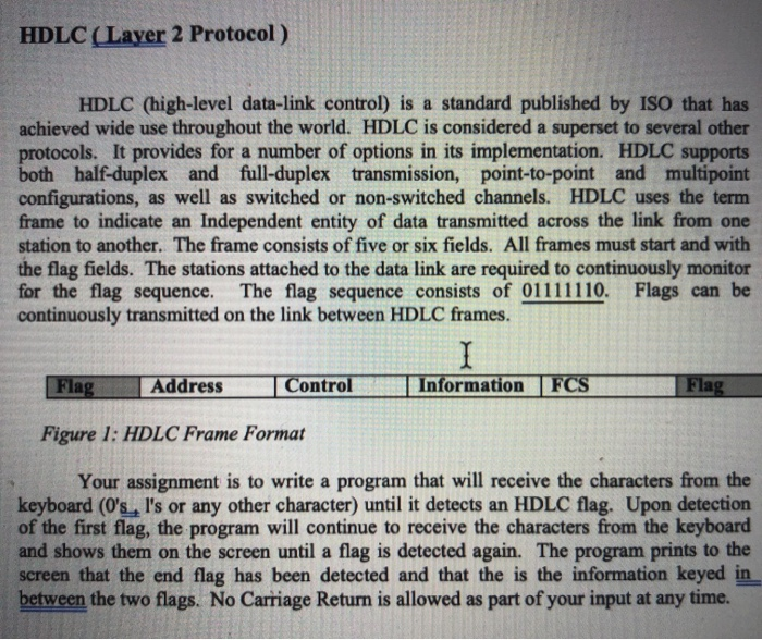 Solved HDLC (Layer 2 Protocol) HDLC (high-level data-link | Chegg.com