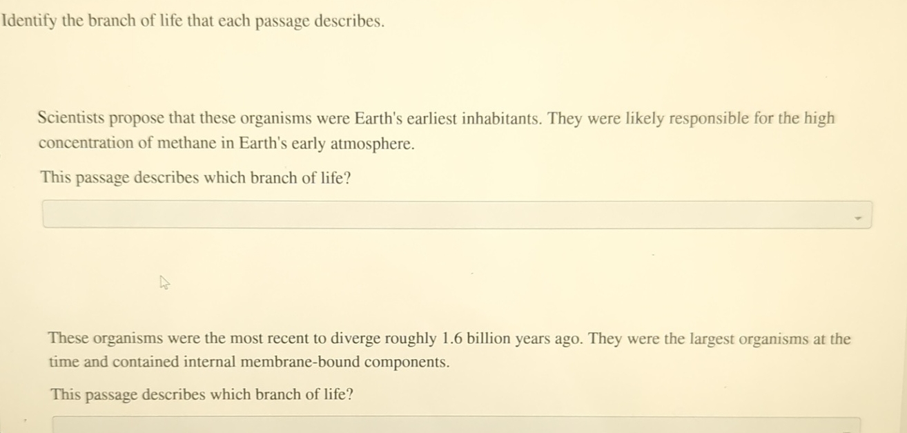 Identify the branch of life that each passage | Chegg.com