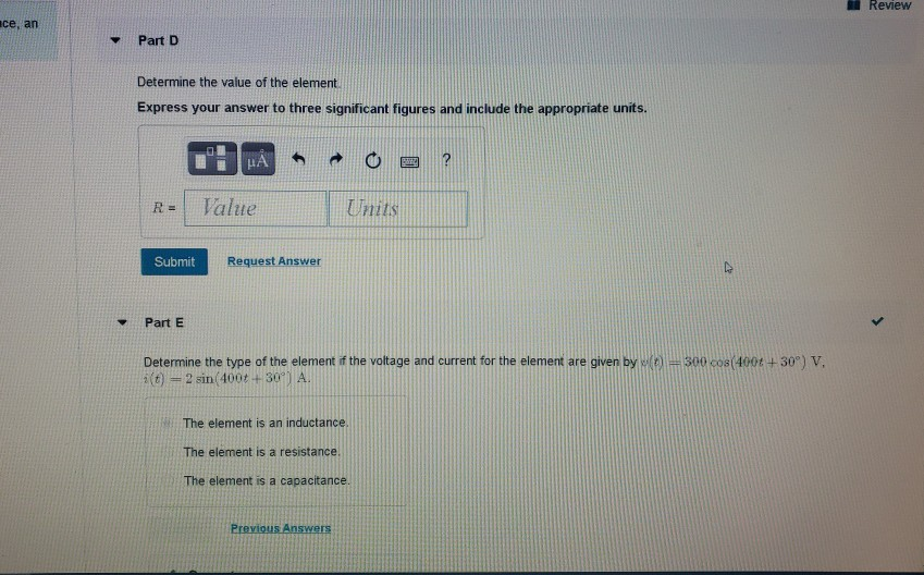 Solved Revie A certain circuit element is known to be a | Chegg.com