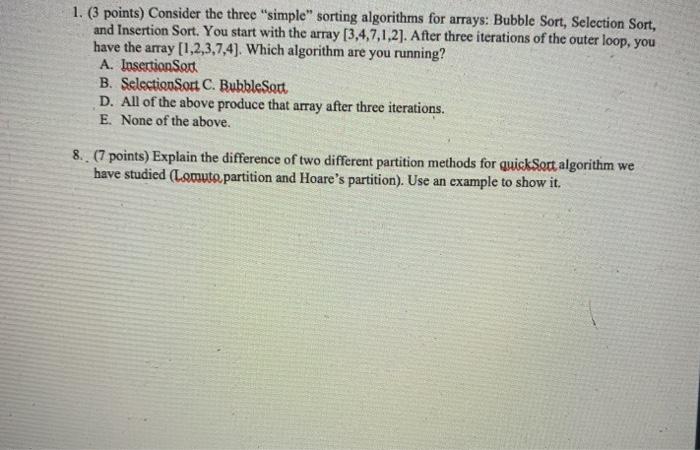 Solved 1. (3 points) Consider the three "simple" sorting | Chegg.com