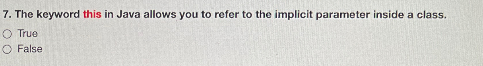 Solved The keyword this in Java allows you to refer to the | Chegg.com