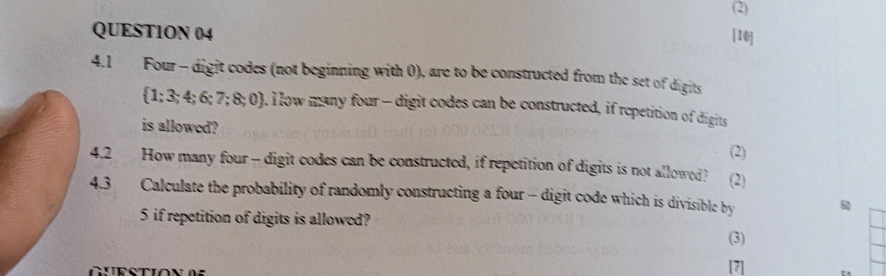 Solved QUESTION O4 4.1 Four - digit codes (not beginning | Chegg.com