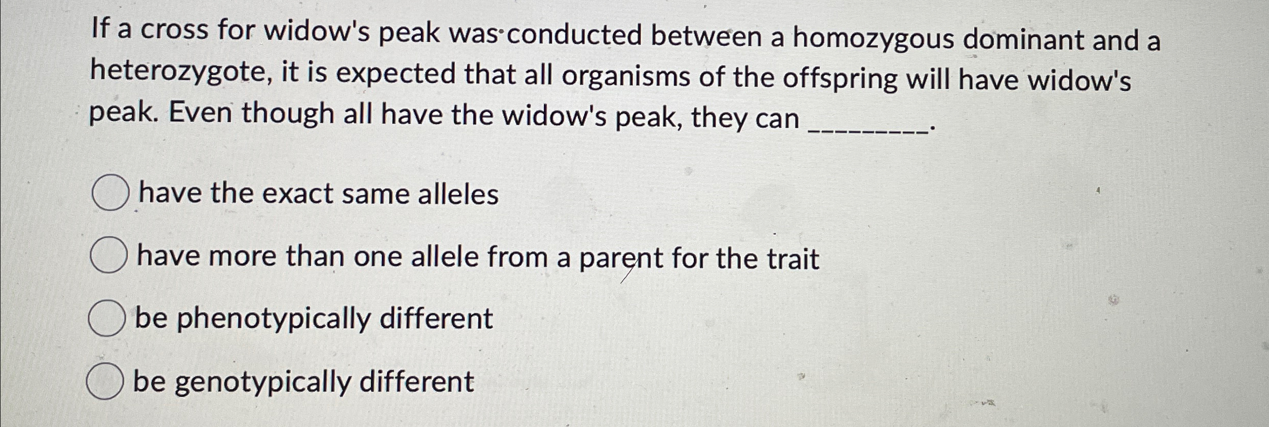 Solved If a cross for widow's peak was conducted between a | Chegg.com
