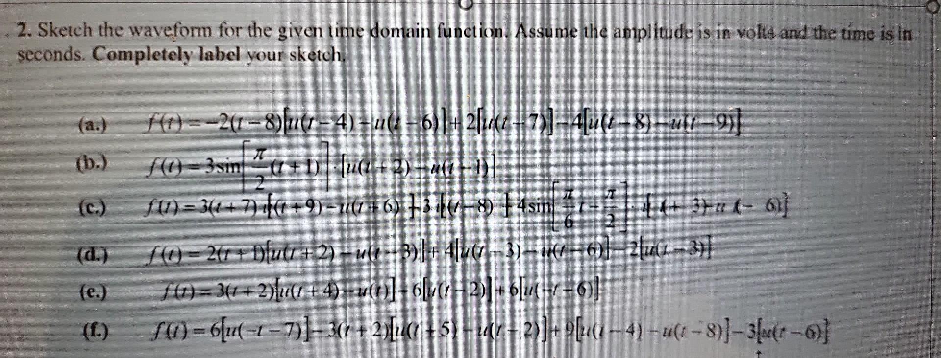 Solved 2. Sketch the waveform for the given time domain | Chegg.com