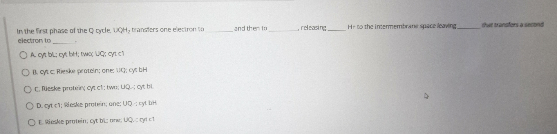 Solved In the first phase of the Q ﻿cycle, UQH2 ﻿transfers | Chegg.com