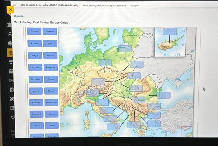 Map Labeling: East Central Europe Cities | Chegg.com