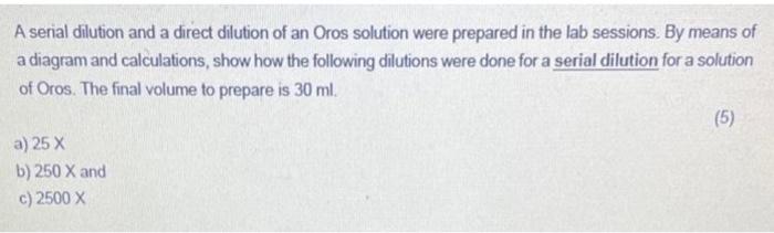 Solved A serial dilution and a direct dilution of an Oros | Chegg.com