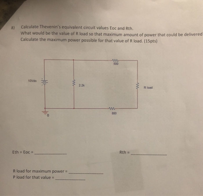 Solved Calculate Thevenin's equivalent circuit values Eoc | Chegg.com