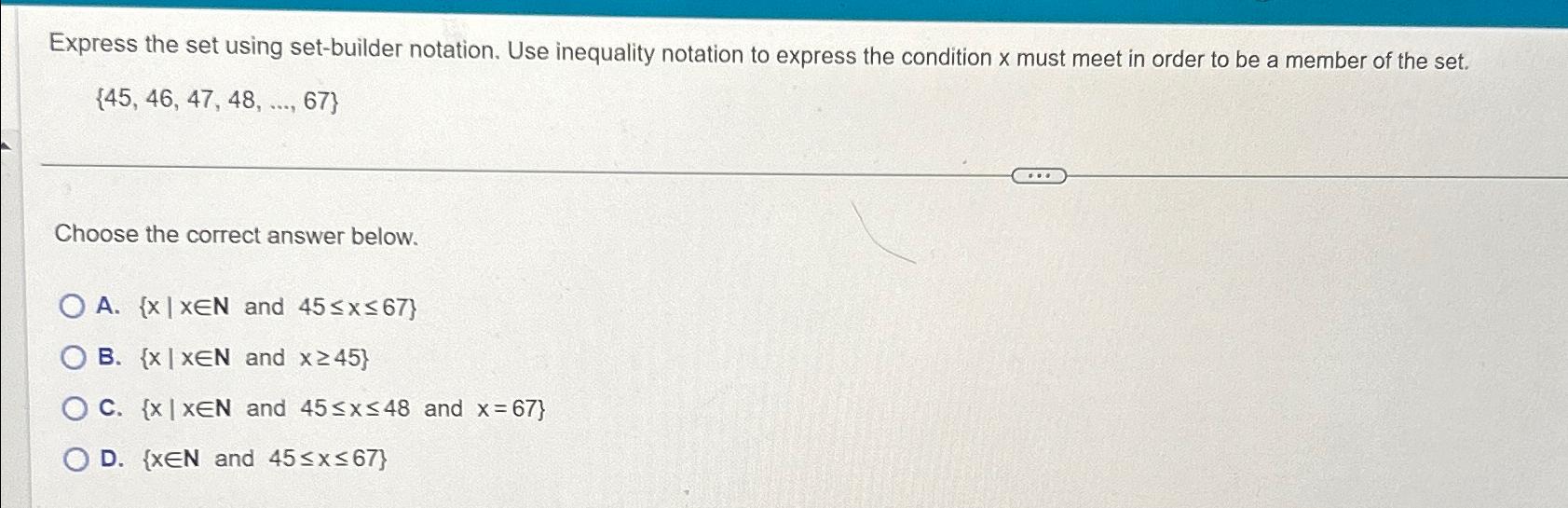 Solved Express the set using set-builder notation. Use | Chegg.com