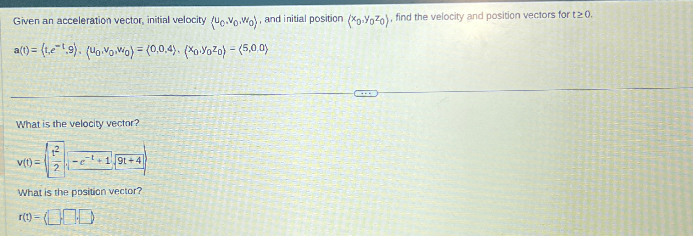 Solved Given an acceleration vector, initial velocity | Chegg.com