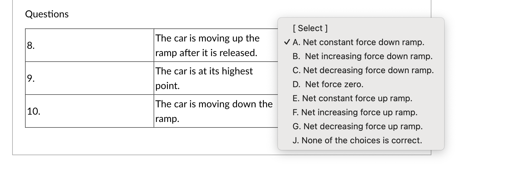 Solved Questions [ ﻿Select ] \( \checkmark \) ﻿A. ﻿Net | Chegg.com