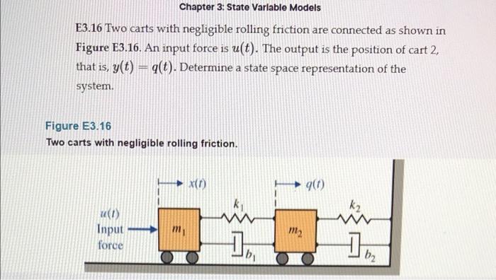 Solved Chapter 3: State Variable Models E3.16 Two carts with | Chegg.com