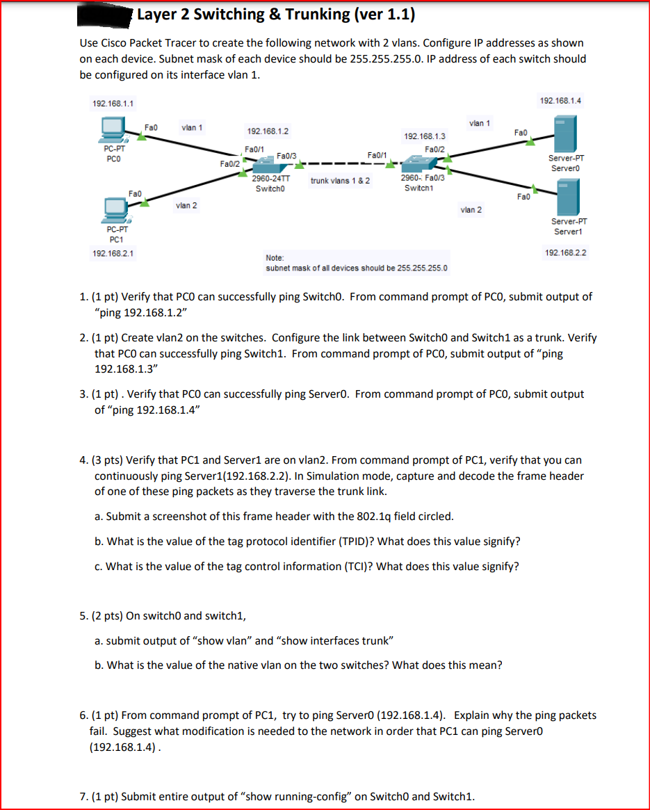 Layer 2 ﻿Switching \& Trunking (ver 1.1)Use Cisco | Chegg.com