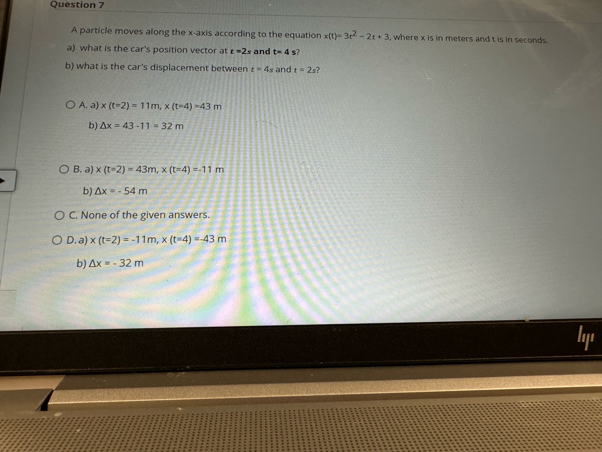 Solved Question 7A particle moves along the x-axis according | Chegg.com