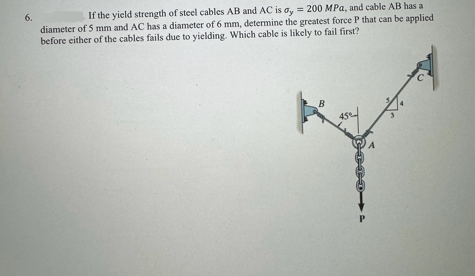 Solved If the yield strength of steel cables AB ﻿and AC ﻿is | Chegg.com