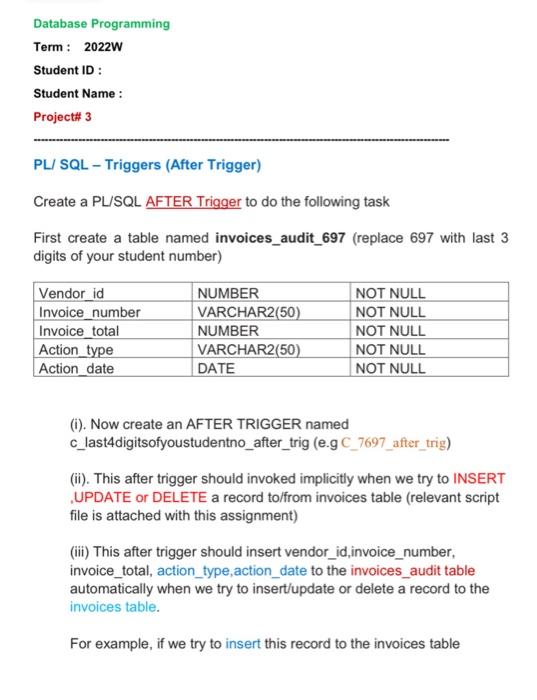Solved Database Programming Term : 2022W Student ID: Student | Chegg.com