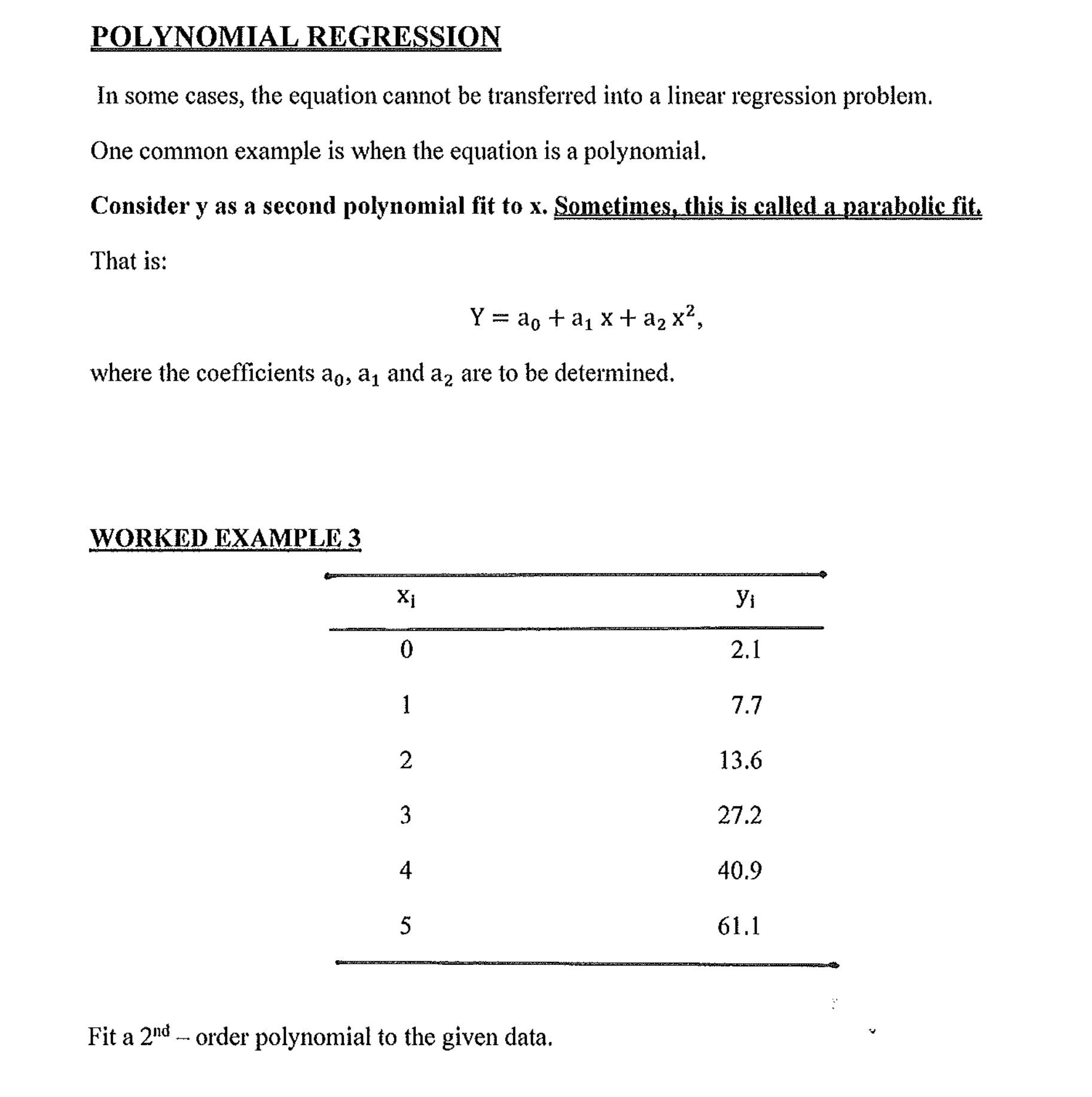 Solved POLYNOMIAL REGRESSIONIn some cases, the equation | Chegg.com