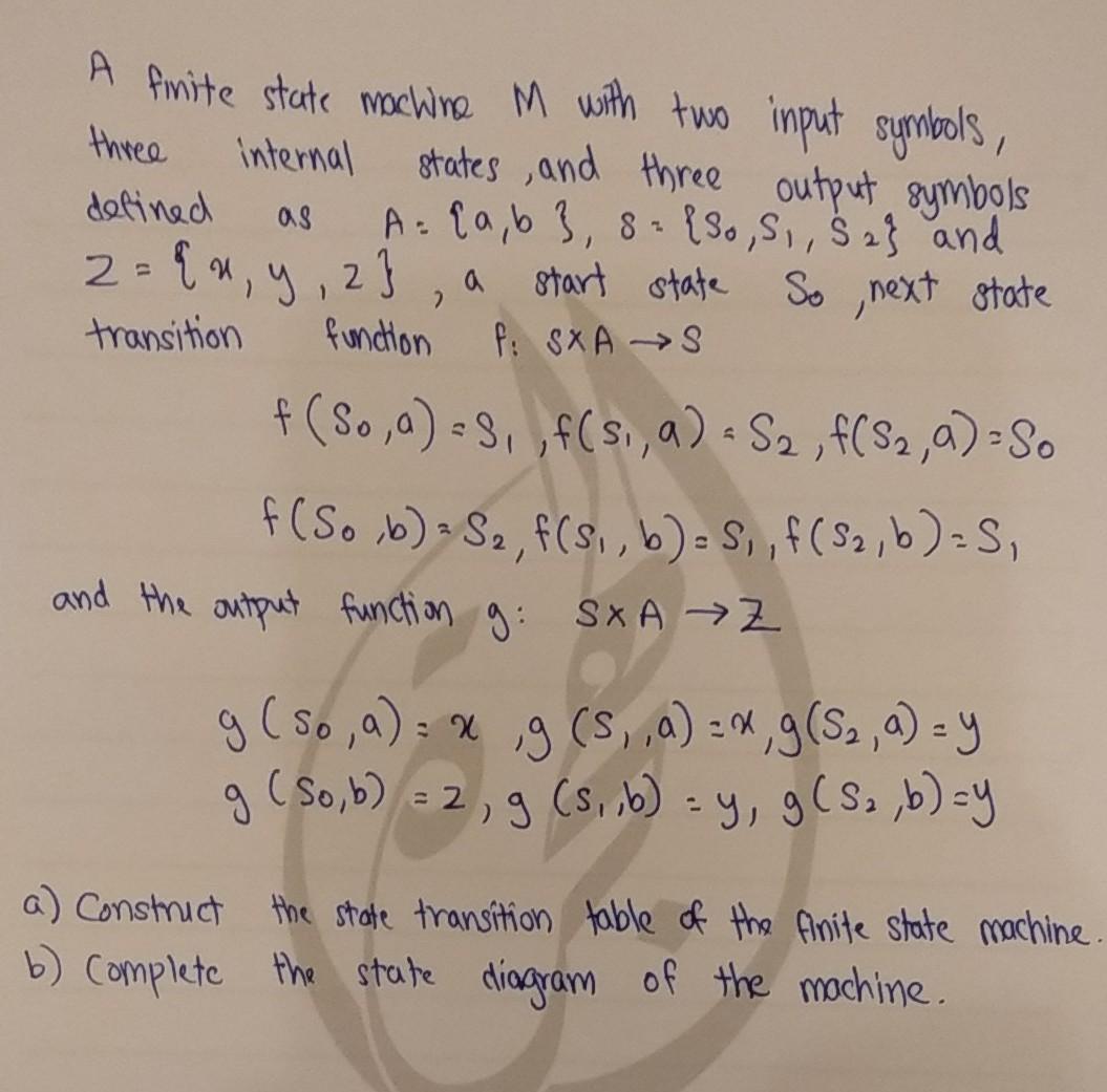 Solved as A finite state machine M with two input symbols, | Chegg.com