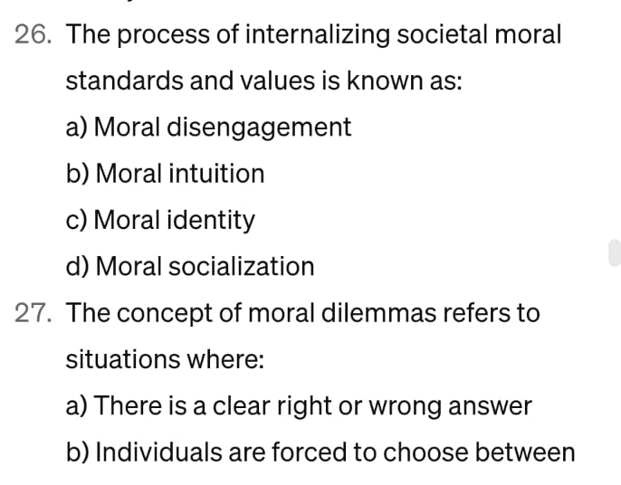 Solved The process of internalizing societal moral standards | Chegg.com