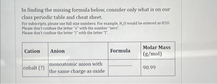 Solved In finding the missing formula below, consider only | Chegg.com